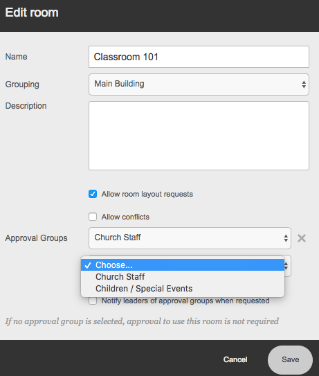 How to Add Approval Group for a Room or Resource